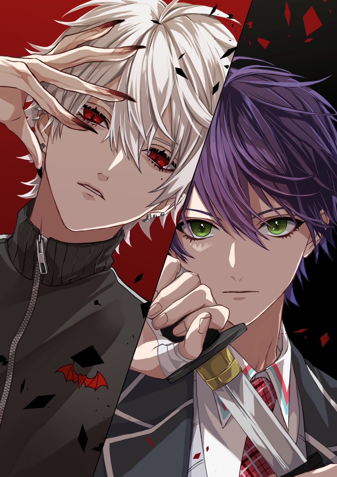 Safebooru - 2boys bandaged hand bandages black background black hair ...