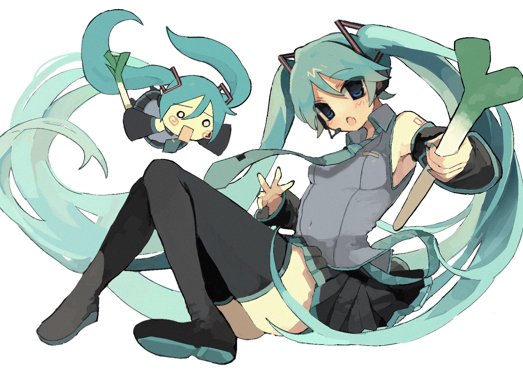 Safebooru - 2girls absurdly long hair aqua eyes aqua hair black footwear black skirt black ...