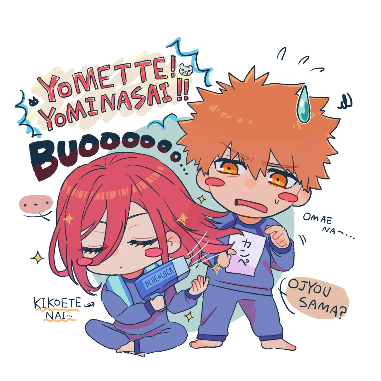 Safebooru - 2boys blue lock blue pants blue shirt chibi chigiri hyoma ...