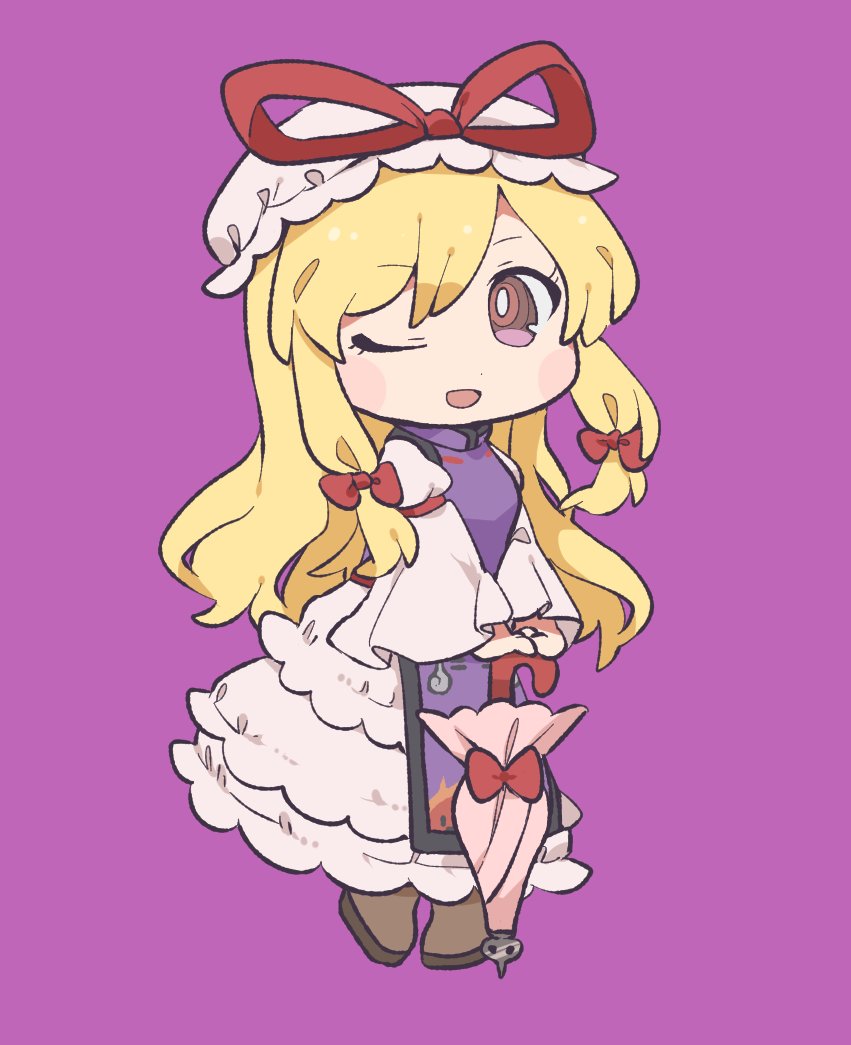 Safebooru - 1girl ;d blonde hair bow chibi citrus (place) full body ...