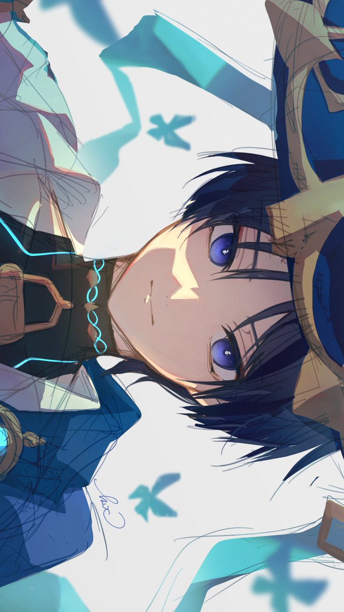 Safebooru - 1boy armor black hair blue eyes blue hair bug butterfly closed mouth eyeshadow ...