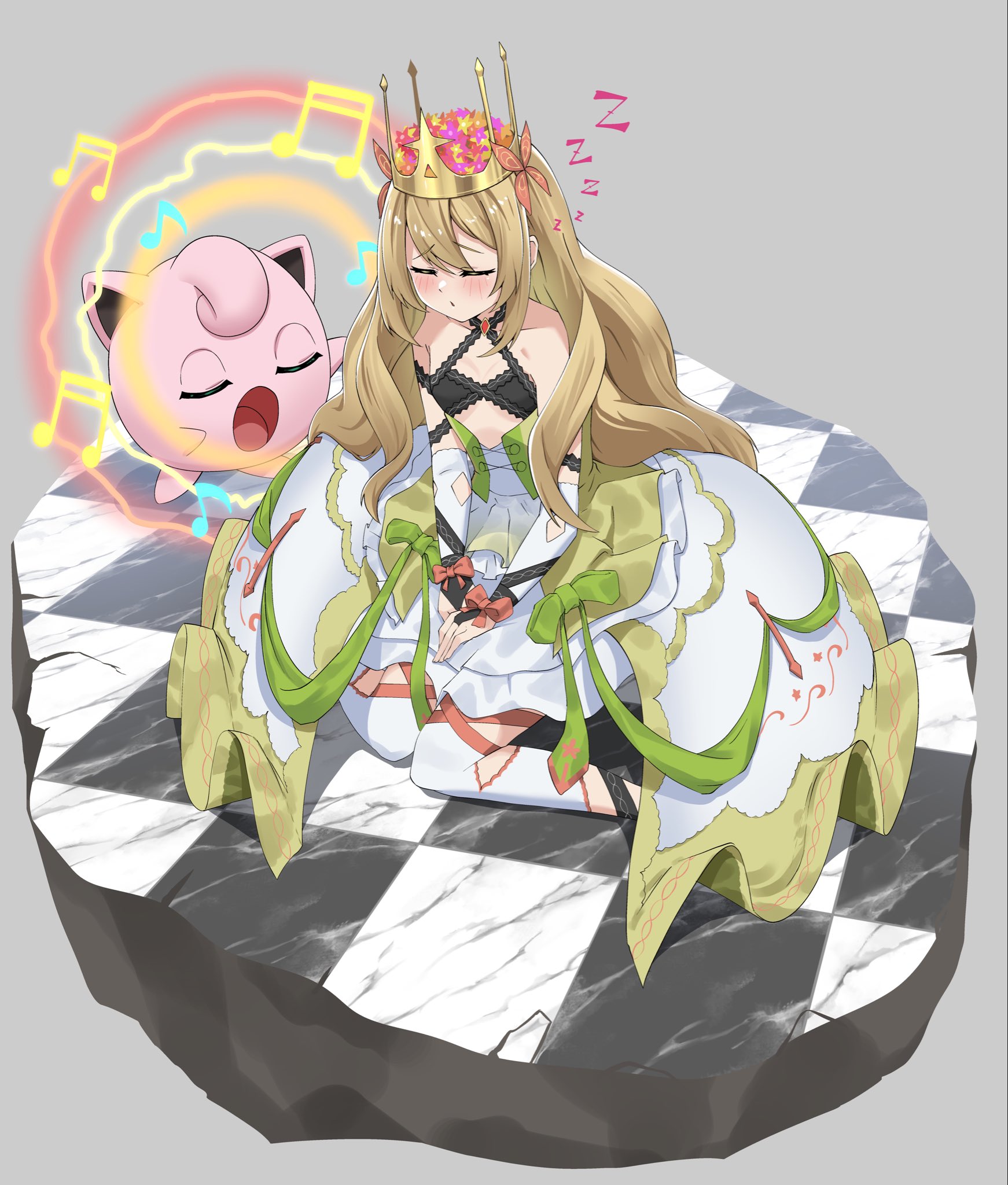 Safebooru - 1girl bare shoulders blonde hair blush bow breasts butterfly hair ornament celine ...