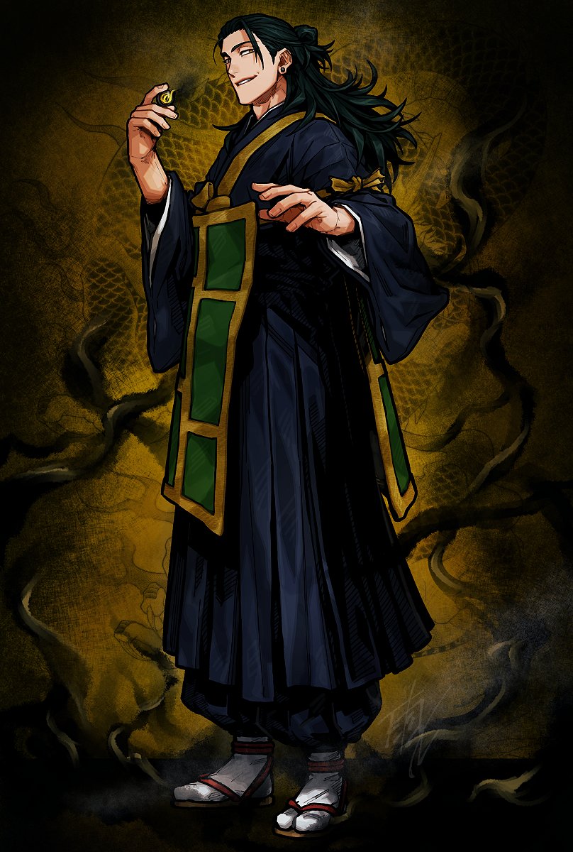 Safebooru - 1boy ball black hair black kimono black pants ear piercing ...