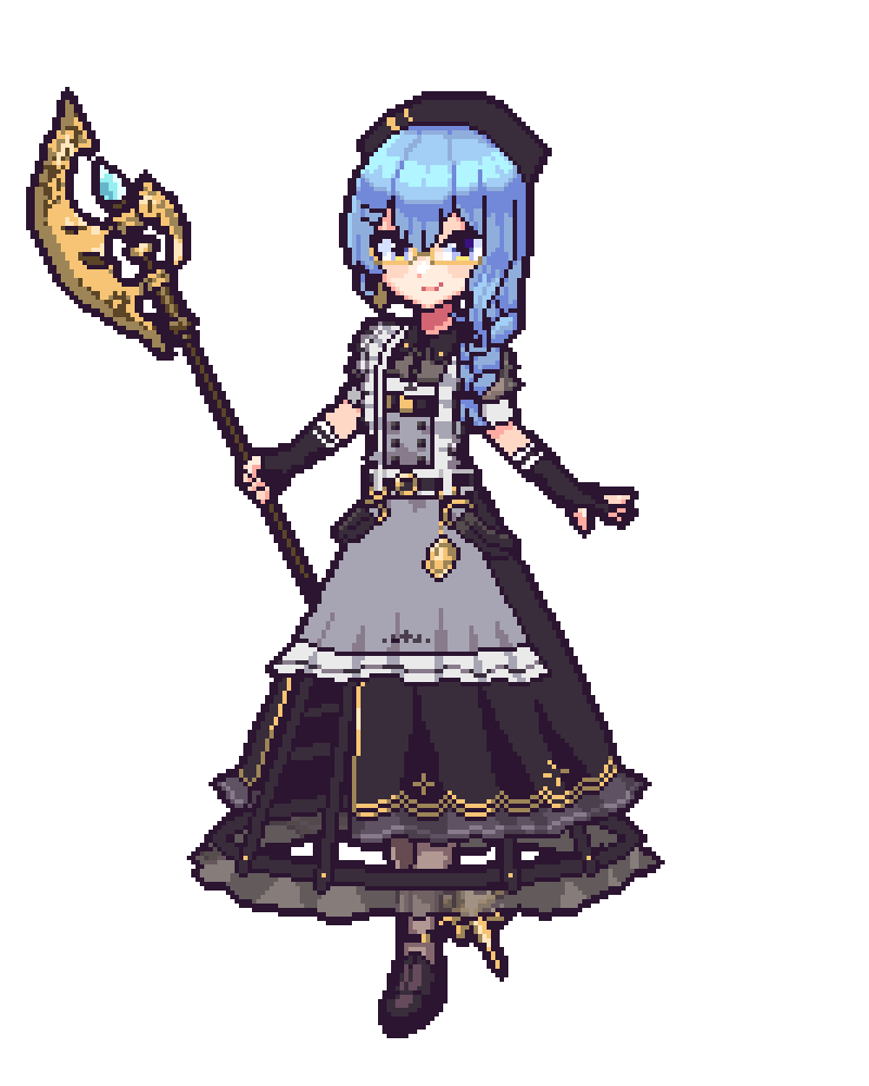 Safebooru - 1girl alternate costume apron art (rtrunl) bardiche (weapon) black dress black ...