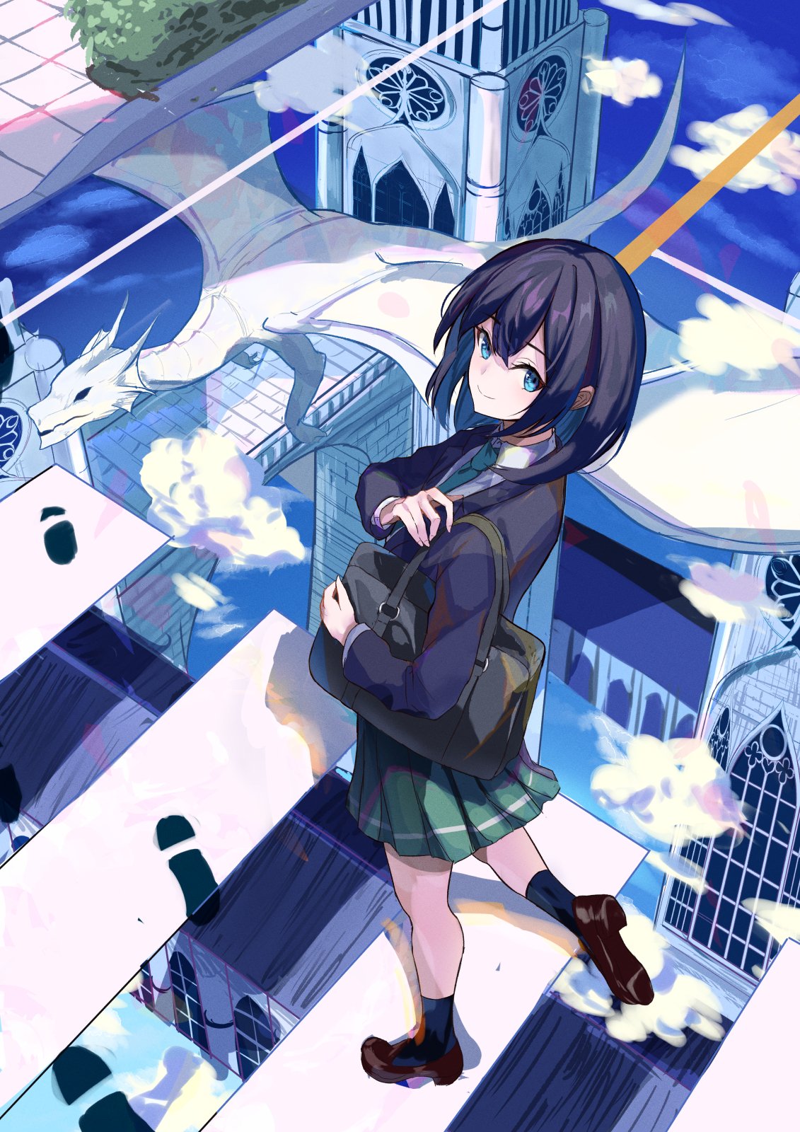 Safebooru 1girl Bag Blue Eyes Blue Hair Blue Jacket Brown Footwear 0875