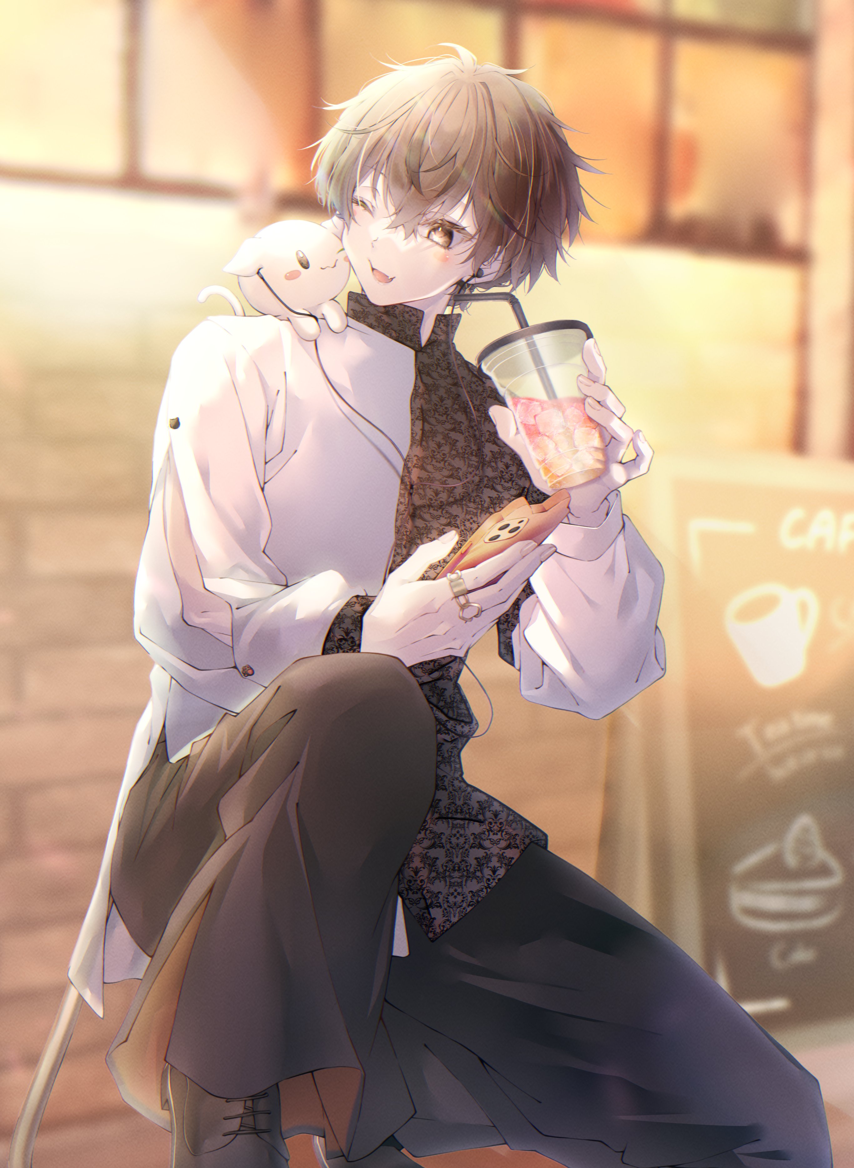 Safebooru - 1boy absurdres alban knox black footwear black pants black shirt blurry blurry ...