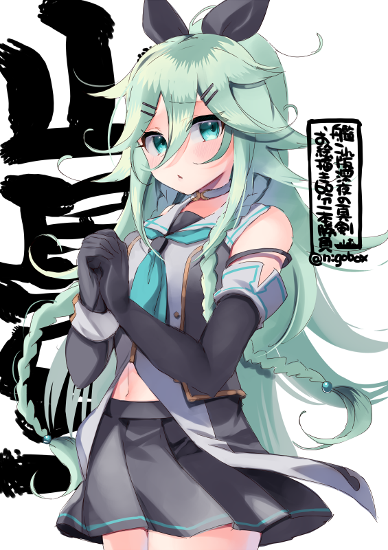 Safebooru - 1girl black gloves black ribbon black serafuku black skirt braid elbow gloves gloves ...