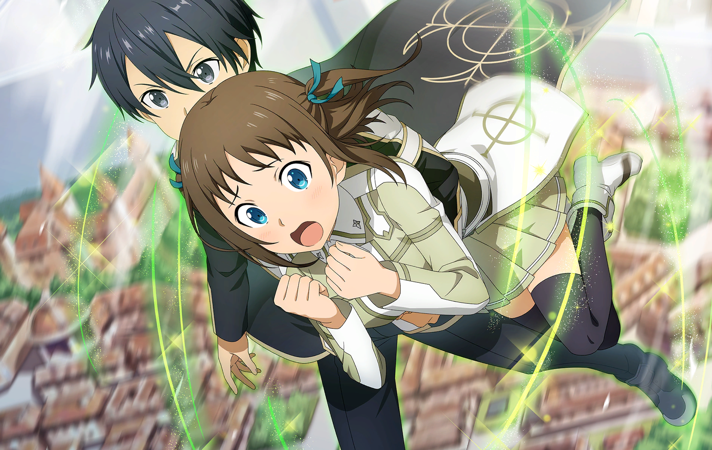 Safebooru - 1boy 1girl black hair black jacket black pants black thighhighs blue eyes blue ...