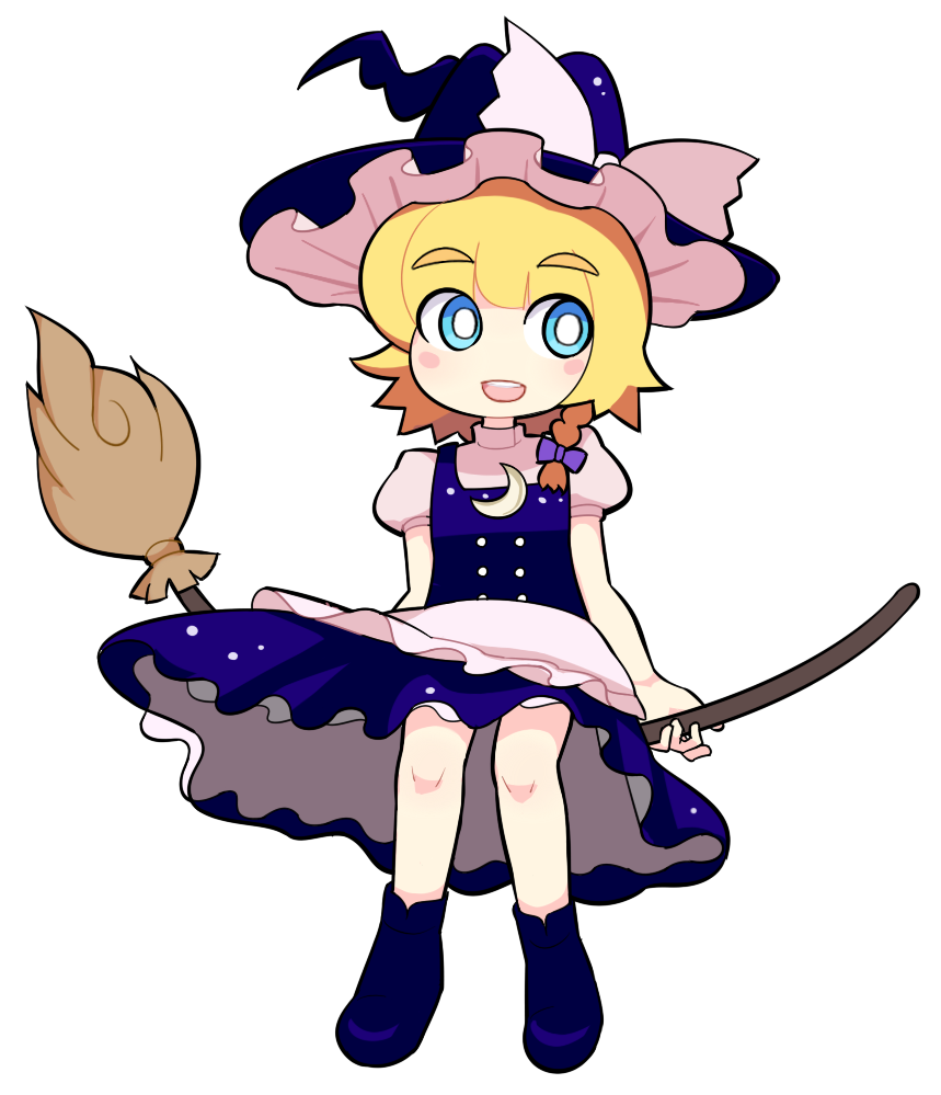 Safebooru - 1girl apron blonde hair blue eyes blush bow braid bright pupils broom broom riding ...