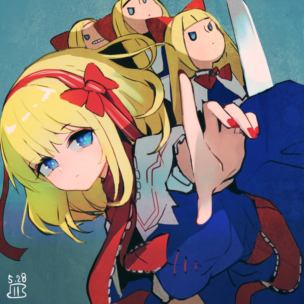 Safebooru - 1girl alice margatroid blonde hair blue dress blue eyes capelet closed mouth dated ...