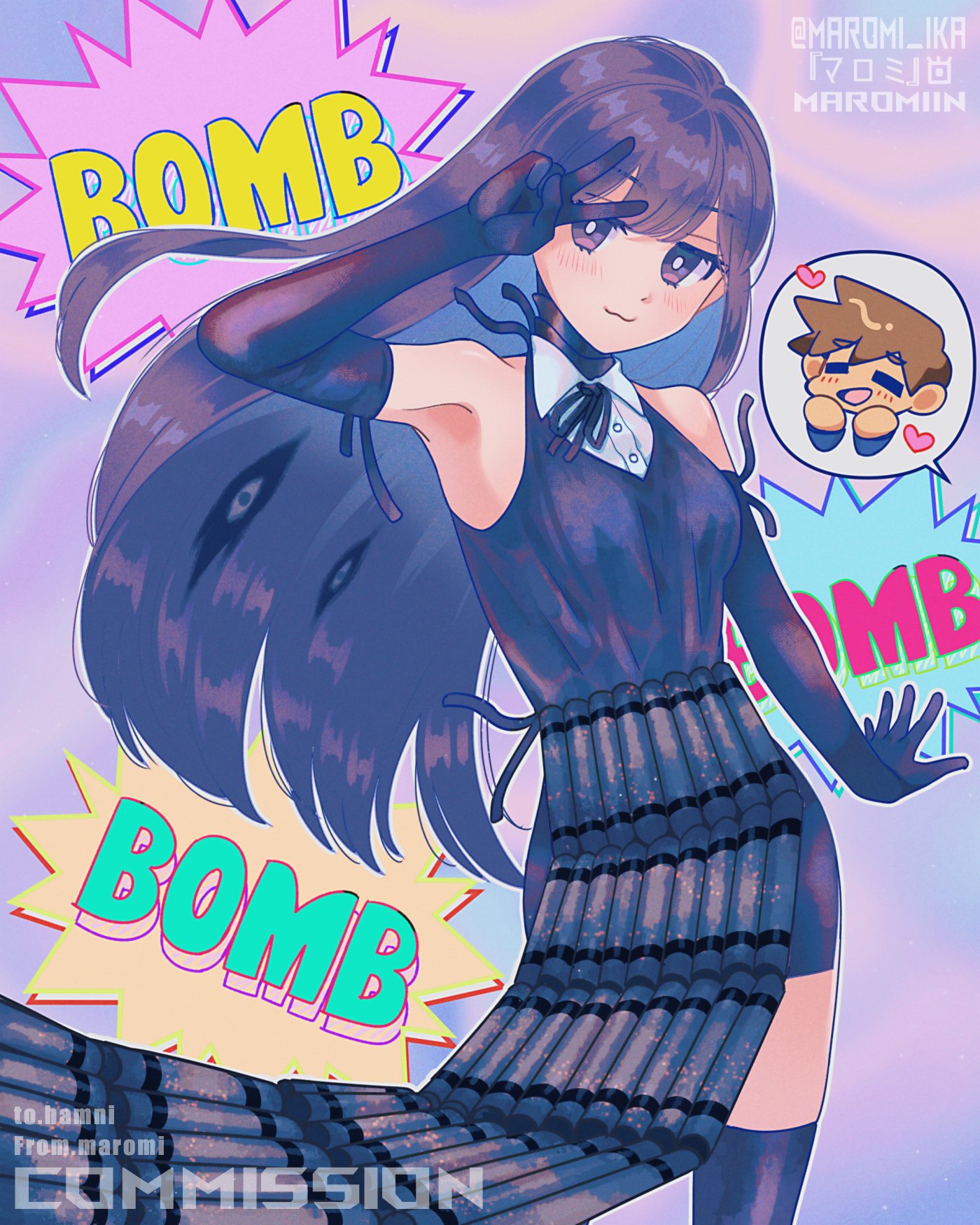 Safebooru - 1boy 1girl :3 artist name black eyes black gloves black hair black thighhighs blush ...