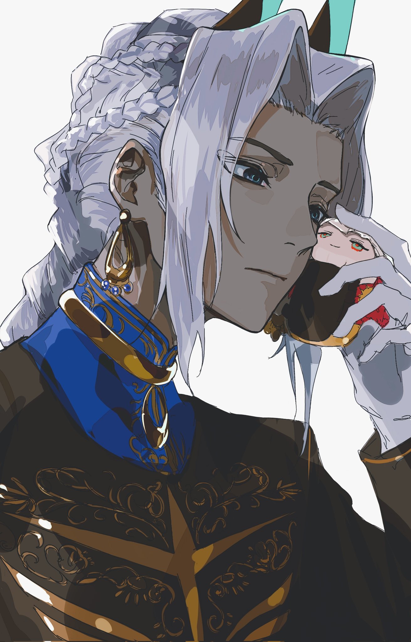 Safebooru - 1boy arjuna (fate) arjuna alter (fate) black eyes black shirt braid brothers dark ...