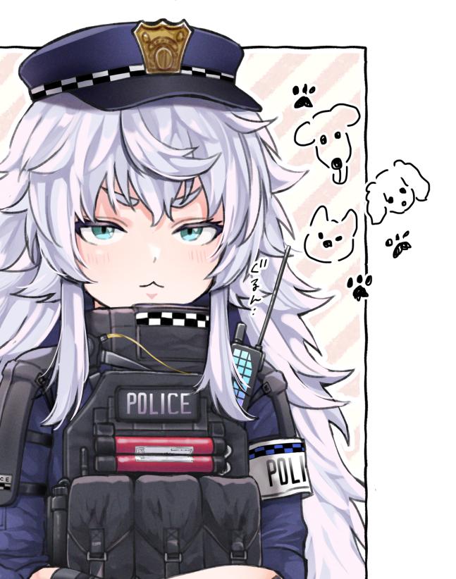 Safebooru - 1girl black gloves blue eyes blue headwear blush closed mouth crossed arms gloves ...