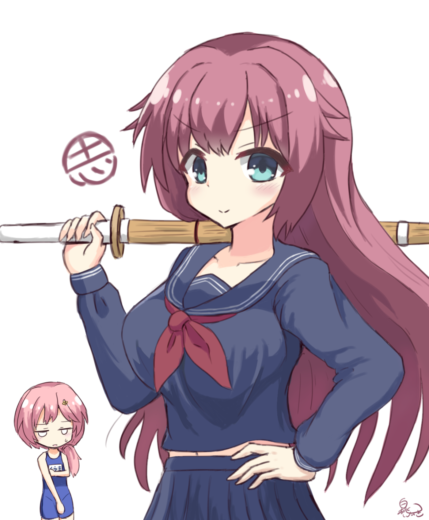 Safebooru - 2girls alternate costume aqua eyes arm under breasts blue ...