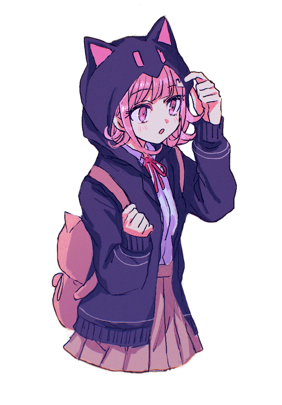 Safebooru - 1girl alternate hair ornament animal ears backpack bag black jacket blush breasts ...