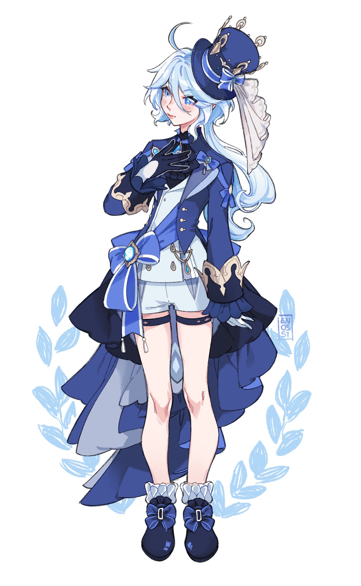 Safebooru - 1girl asymmetrical gloves black gloves blue eyes blue gemstone blue hair blue ...