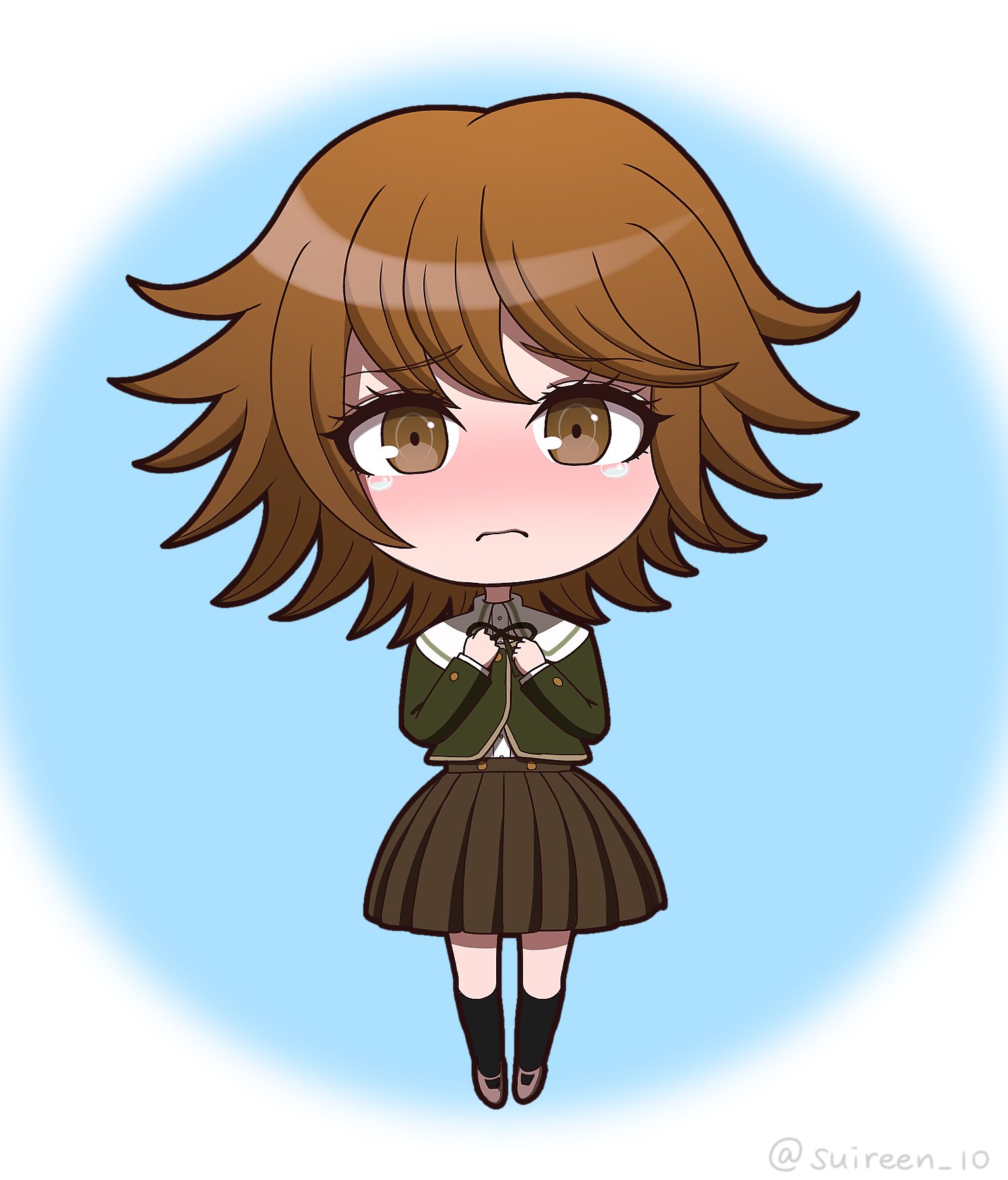 Safebooru - 1boy artist name blue background blush brown eyes brown ...