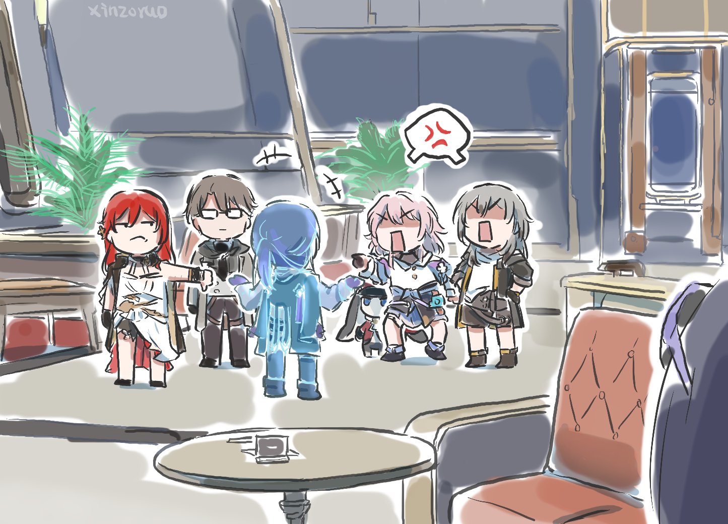 Safebooru - +++ 1boy 5girls anger vein astral express (honkai: star ...