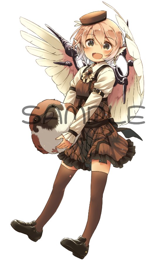 Safebooru - 1girl animal ears bird bird ears bird wings black footwear blush brown dress brown ...