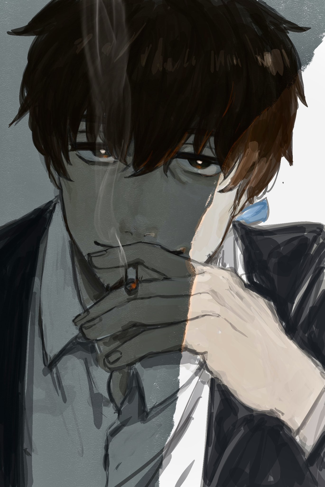 Safebooru - 1boy azi pra black suit brown hair cigarette facial hair ...