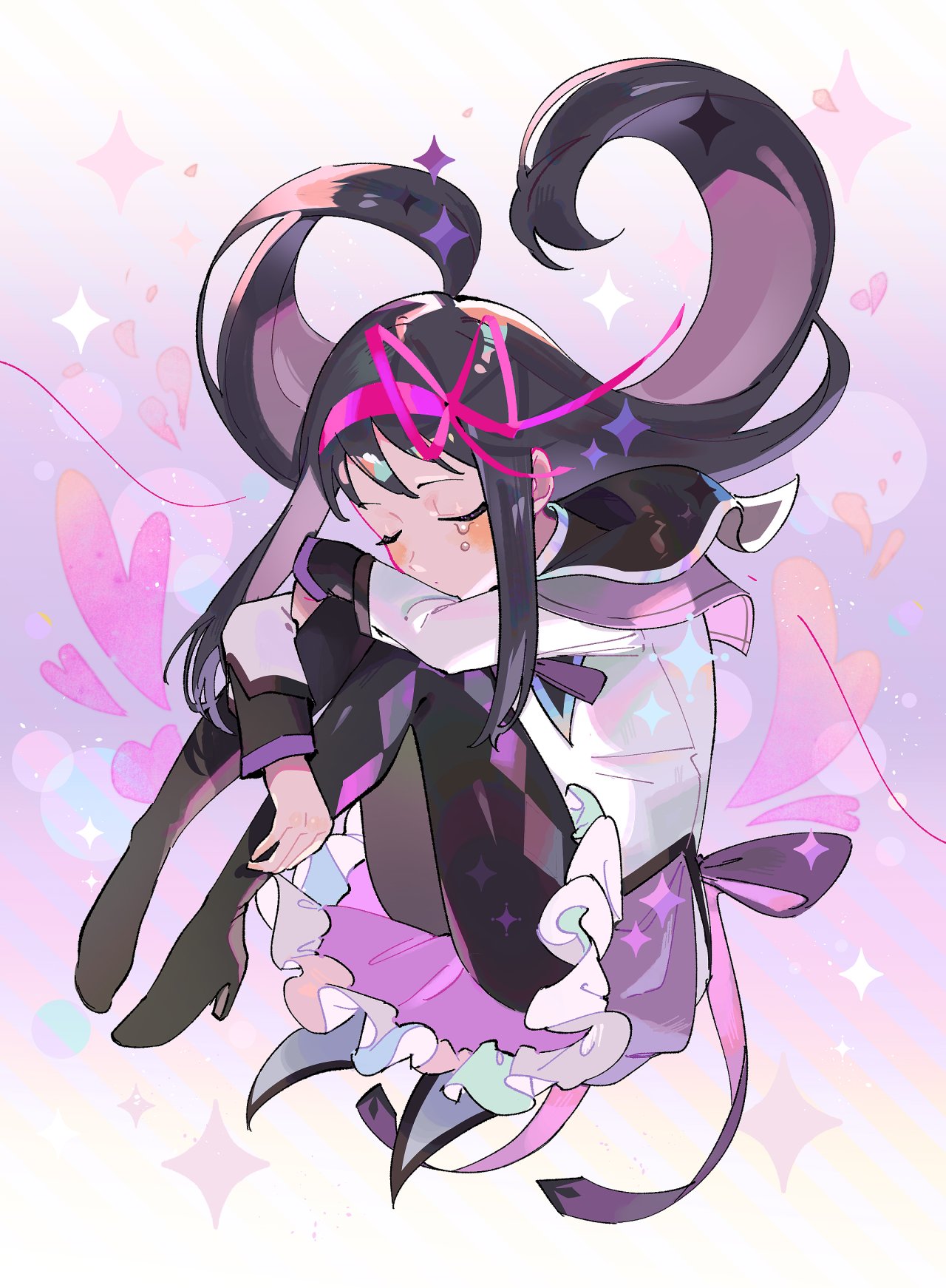 Safebooru - 1girl akemi homura argyle argyle legwear black hair blush boots bow closed eyes ...