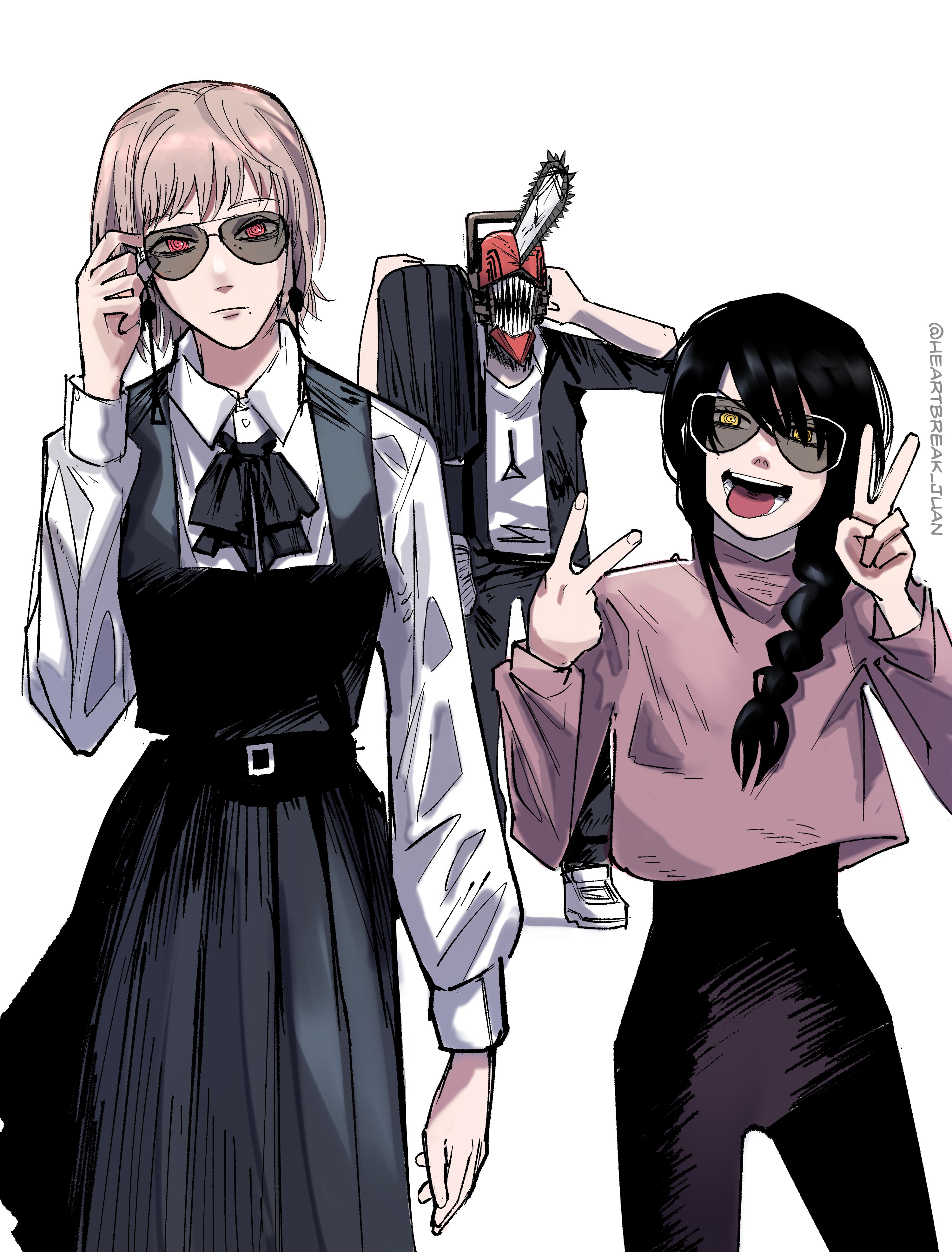 Safebooru - 1boy 3girls absurdres black dress black hair black jacket black pants black ribbon ...