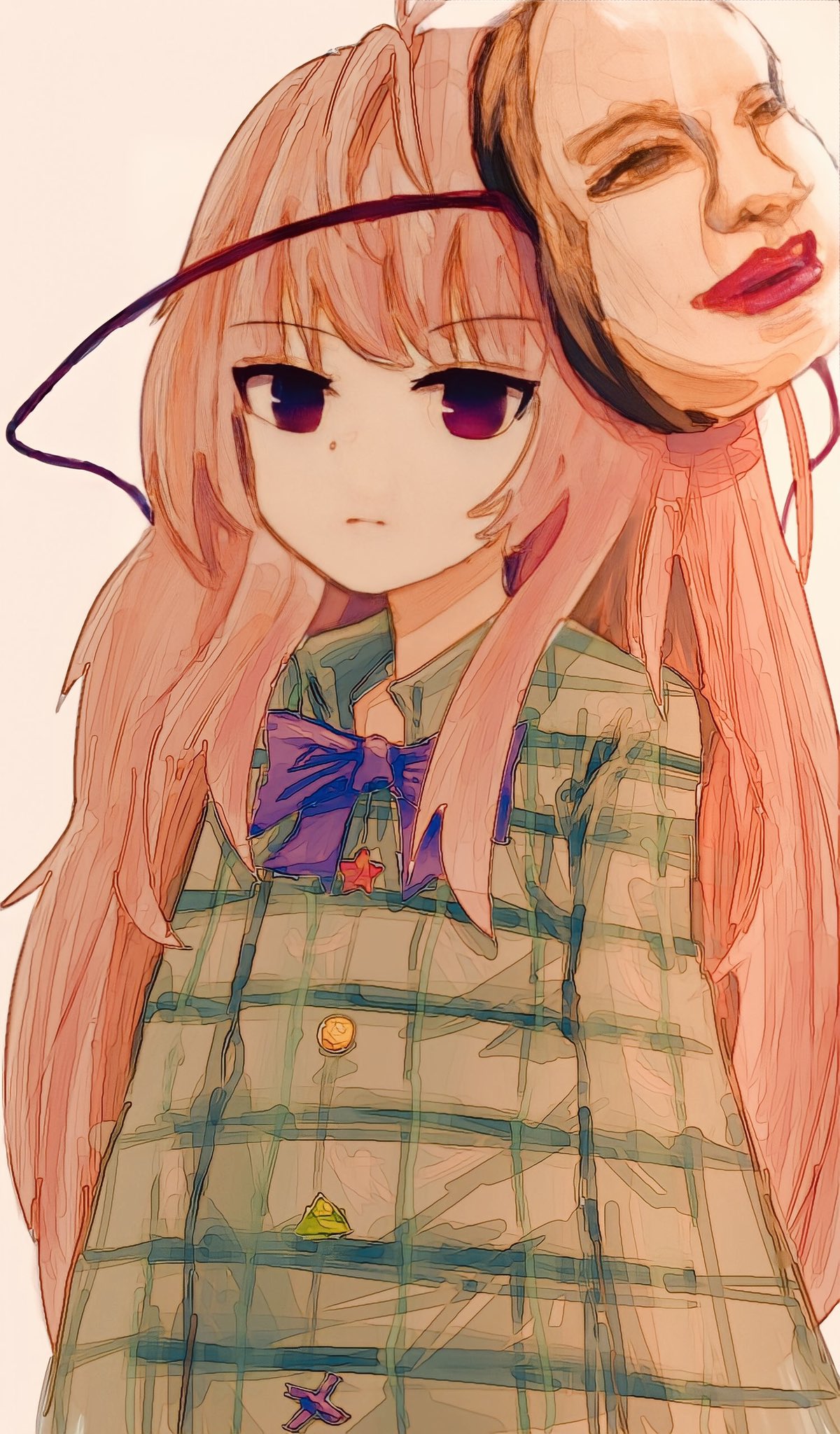 Safebooru 1girl Blue Shirt Bow Bowtie Buttons Checkered Clothes 6697
