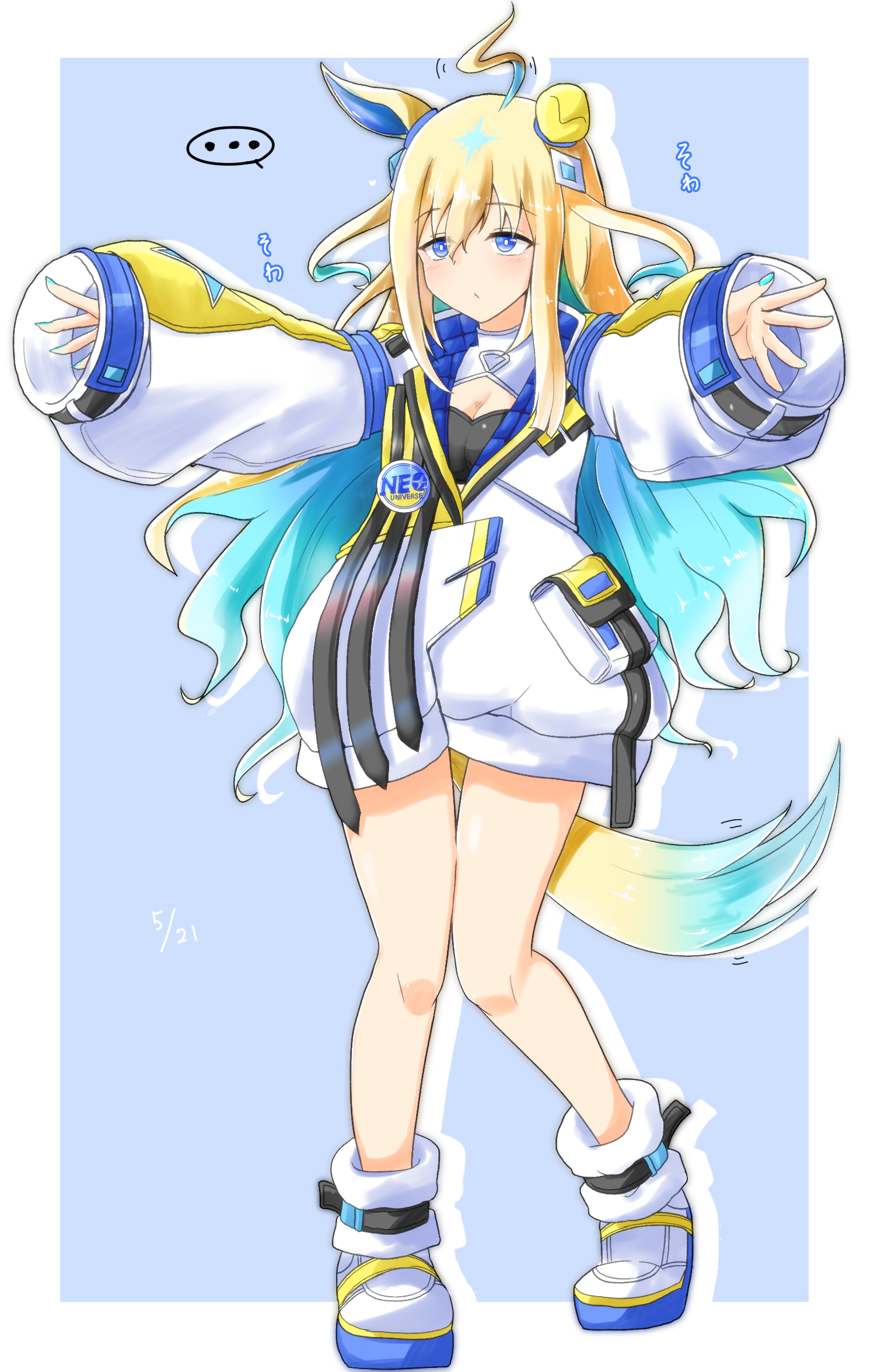 Safebooru - ... 1girl ahoge animal ears blonde hair blue background blue eyes blue hair blush ...