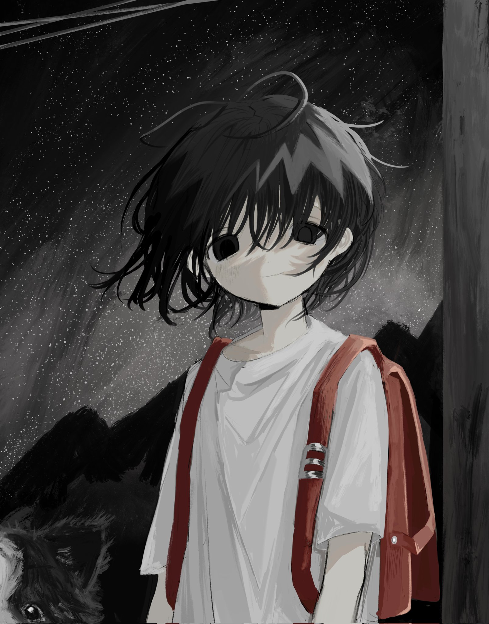 Safebooru - 1girl arms at sides backpack bag black eyes black hair ...