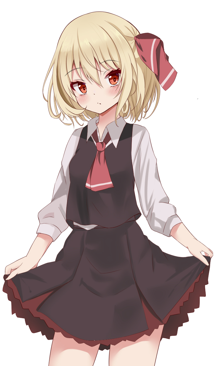 Safebooru - 1girl ascot atory black skirt black vest blonde hair closed ...