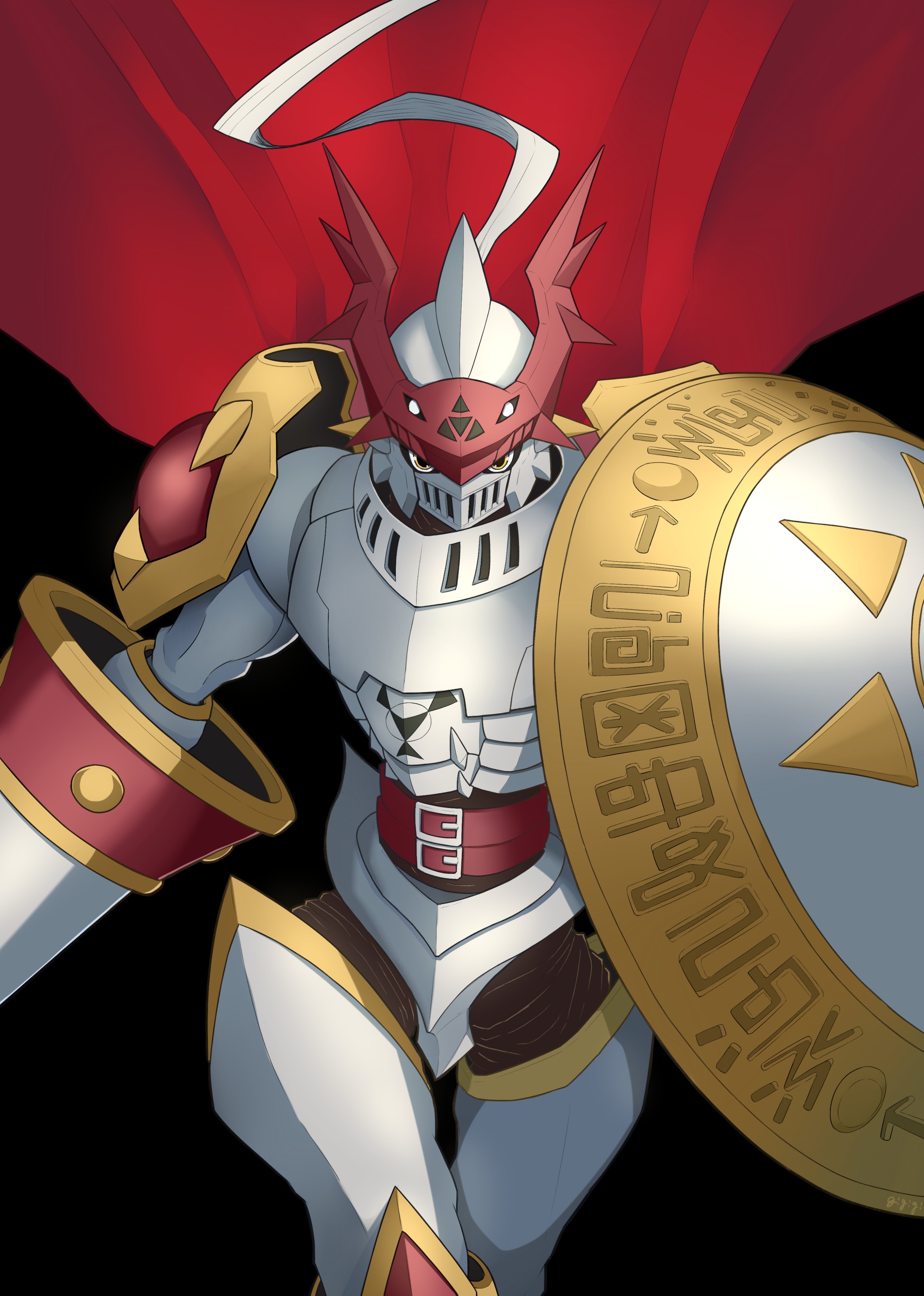 Safebooru - absurdres armor asymmetrical dual wielding black background ...