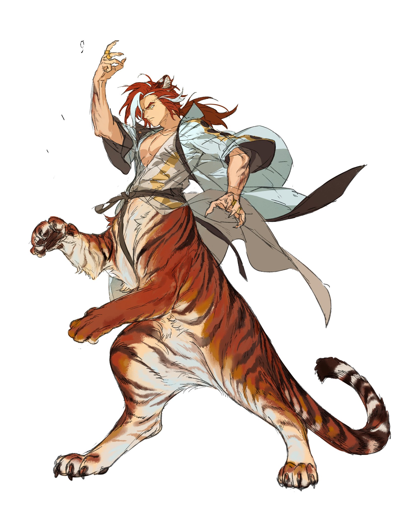 Safebooru - 1boy animal ears arm up blue coat centauroid character ...