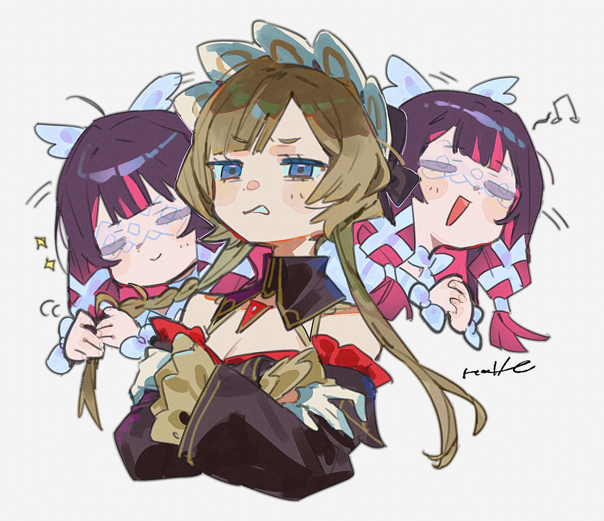 Safebooru - 2girls ahoge artist name black bow black dress black hair ...