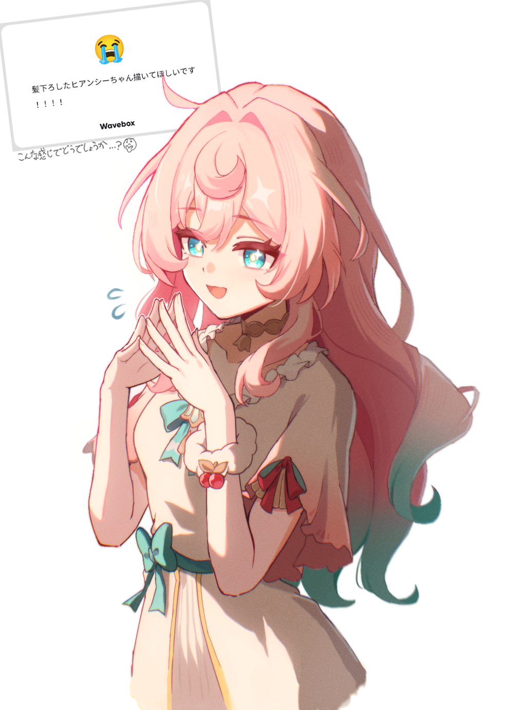 Safebooru - 1girl blue eyes dress gradient hair green hair hair down ...