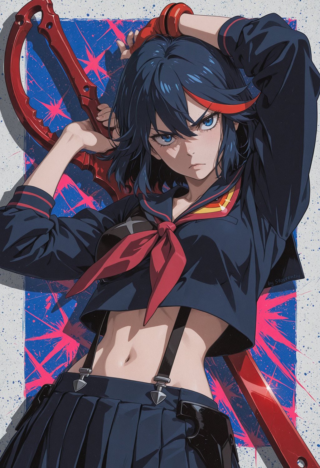 Safebooru - 1girl ai-generated arms up blue eyes cropped jacket dynamic ...