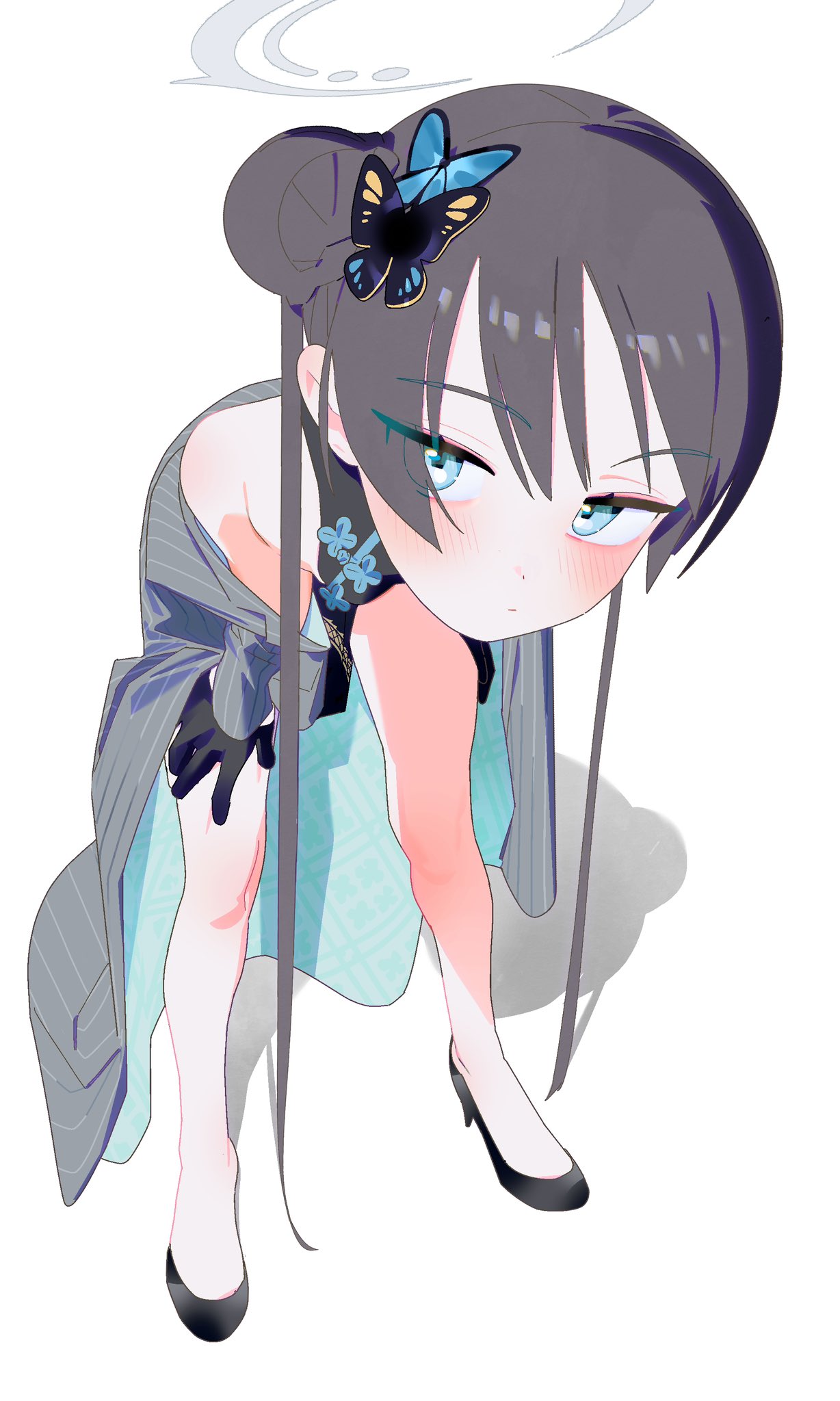 Safebooru - 1girl black dress blue archive bm tol braid braided bun butterfly hair ornament ...