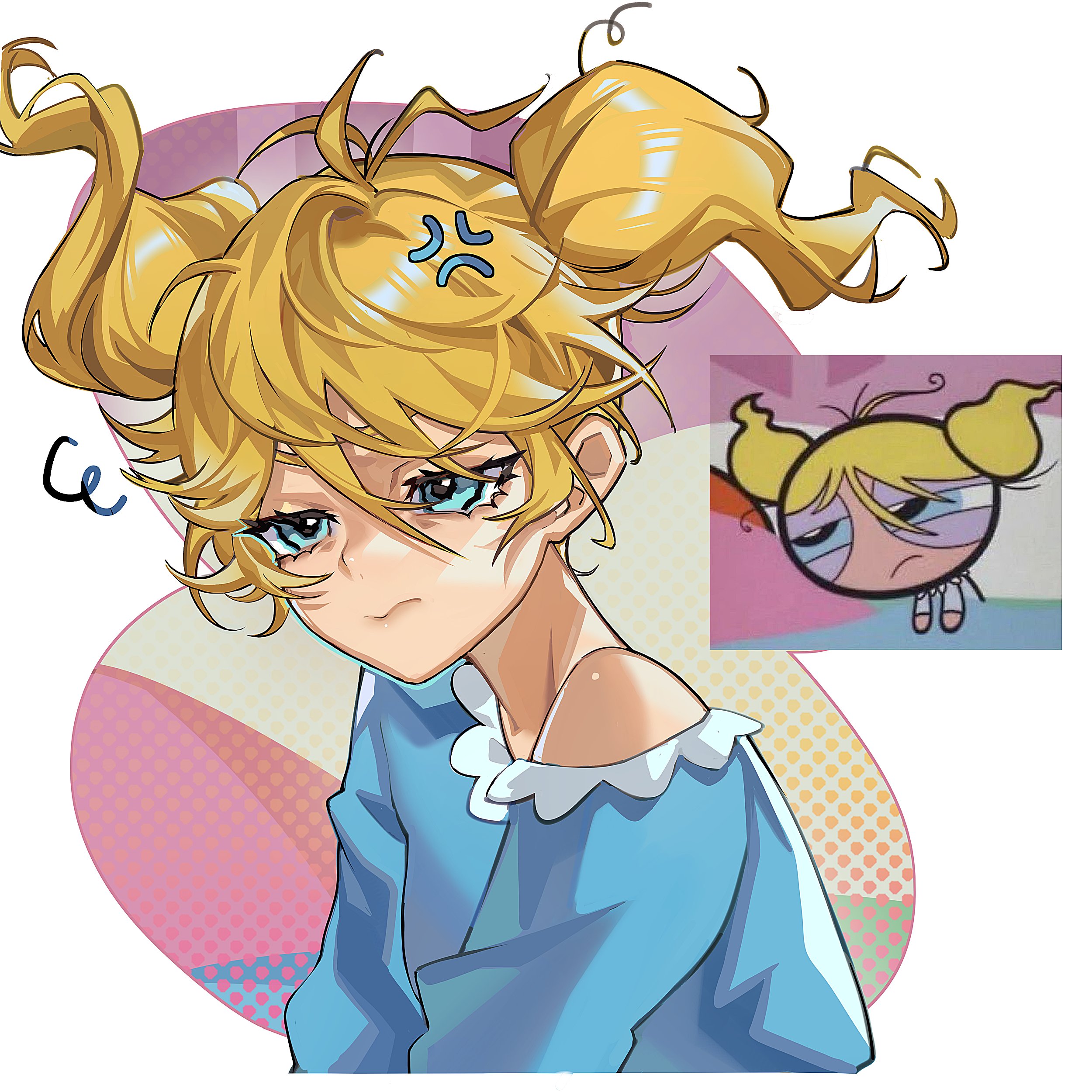 Safebooru - 1girl absurdres anger vein blonde hair blue eyes blue pajamas bubbles (ppg ...