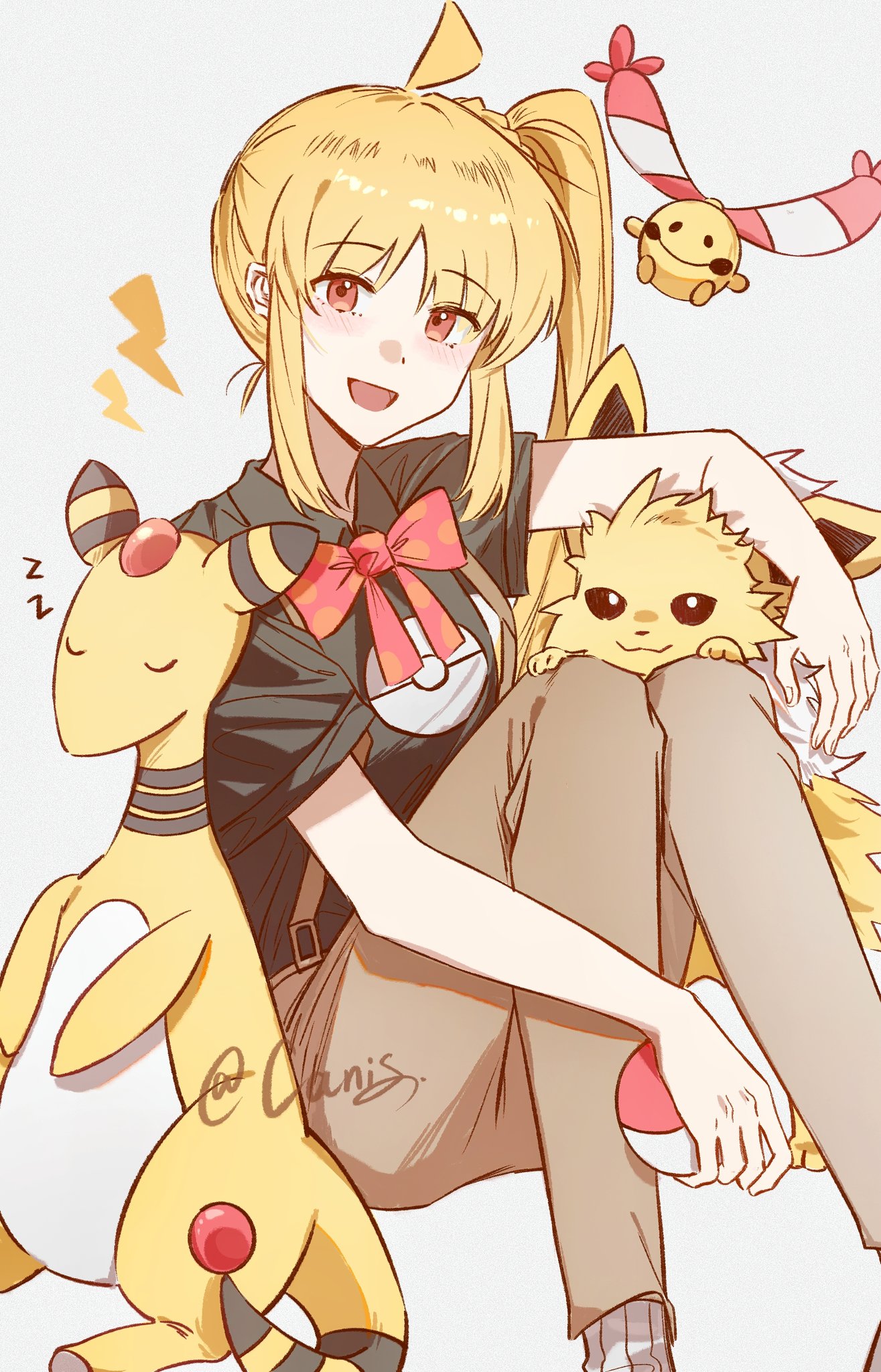 Safebooru - 1girl 3others ahoge ampharos black shirt blonde hair bocchi the rock! bow bowtie ...