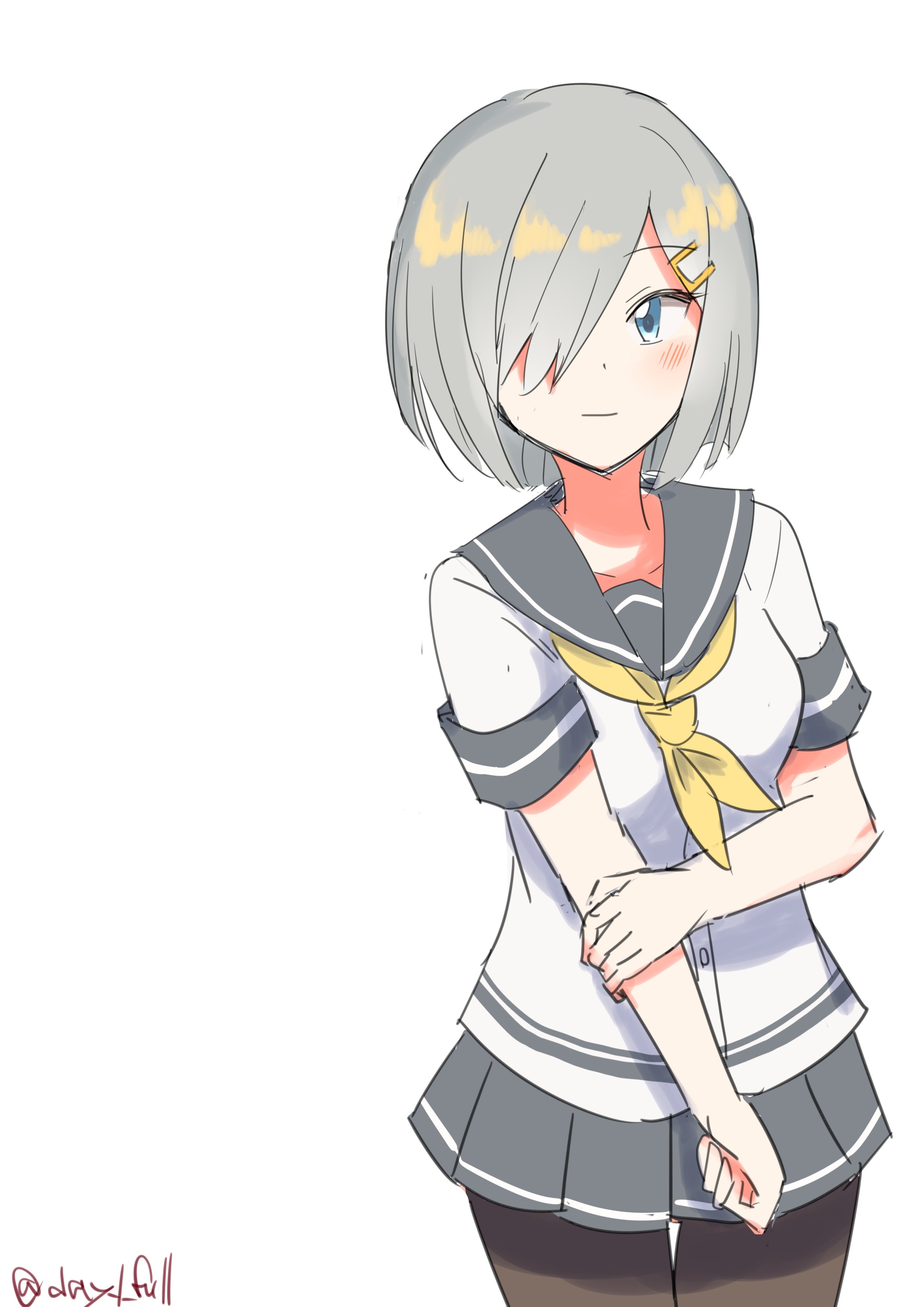 Safebooru - 1girl absurdres black pantyhose blue eyes cowboy shot gloves grey hair grey sailor ...