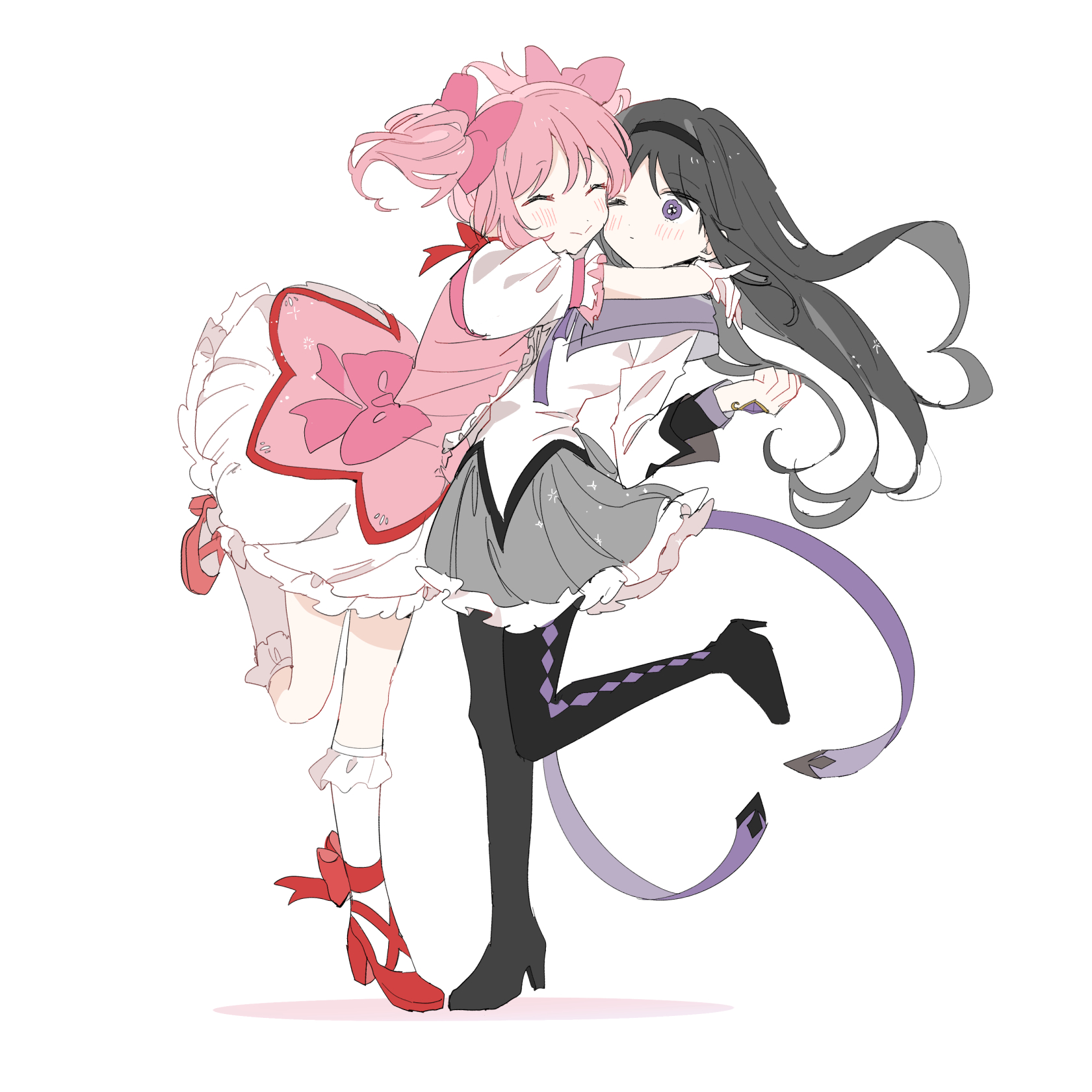 Safebooru - 2girls ^ ^ akemi homura argyle argyle legwear black footwear black hair black ...