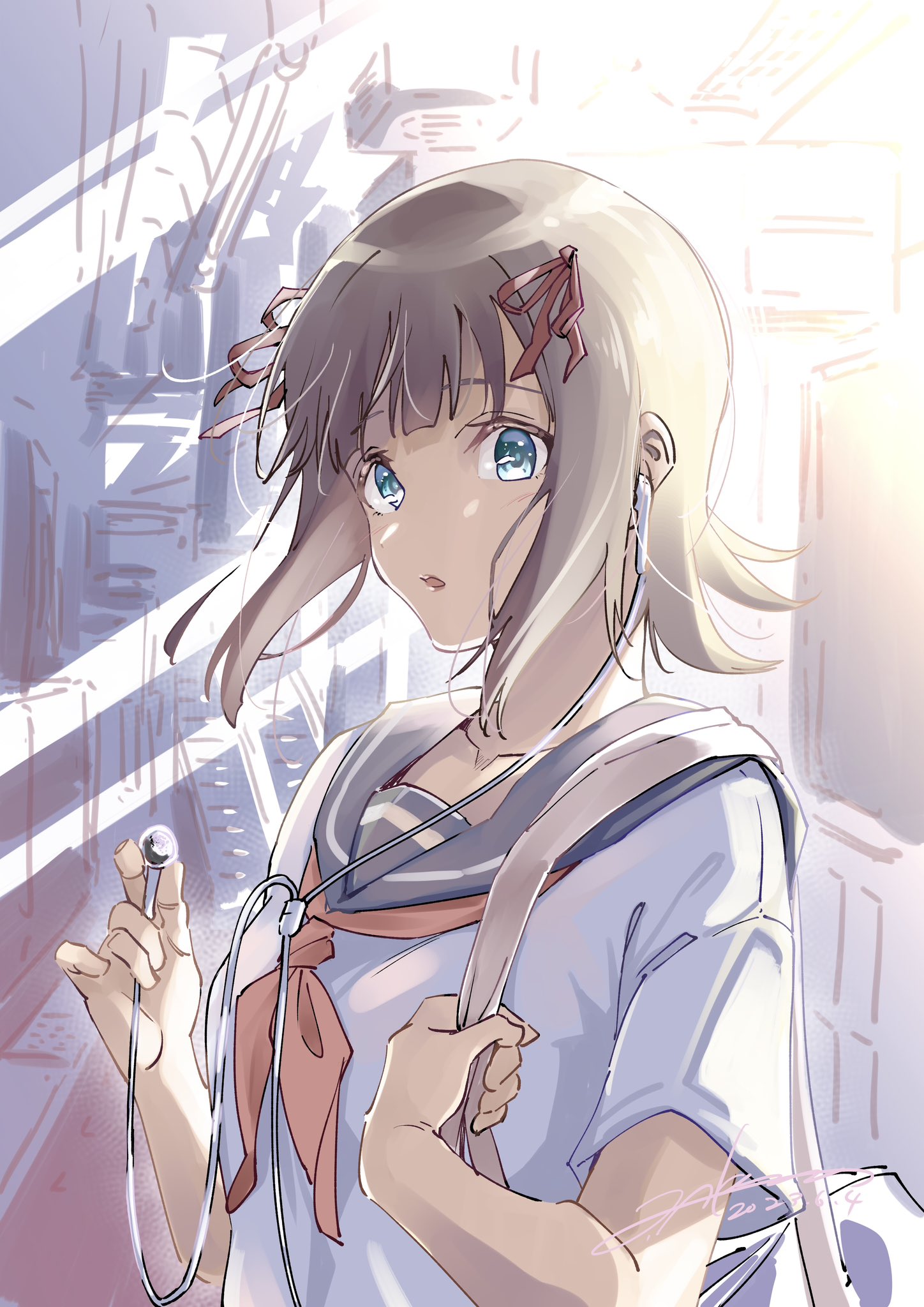 Safebooru - 1girl :o akane (getwild23) alternate costume alternate hair ornament backpack bag ...