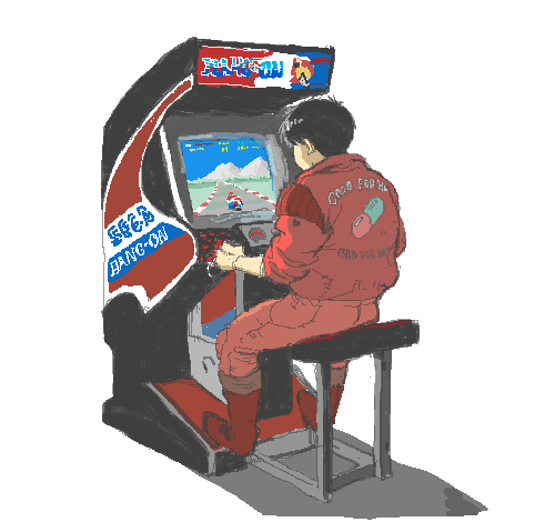 Safebooru - 1boy akira arcade black hair clouds cloudy sky jacket ...