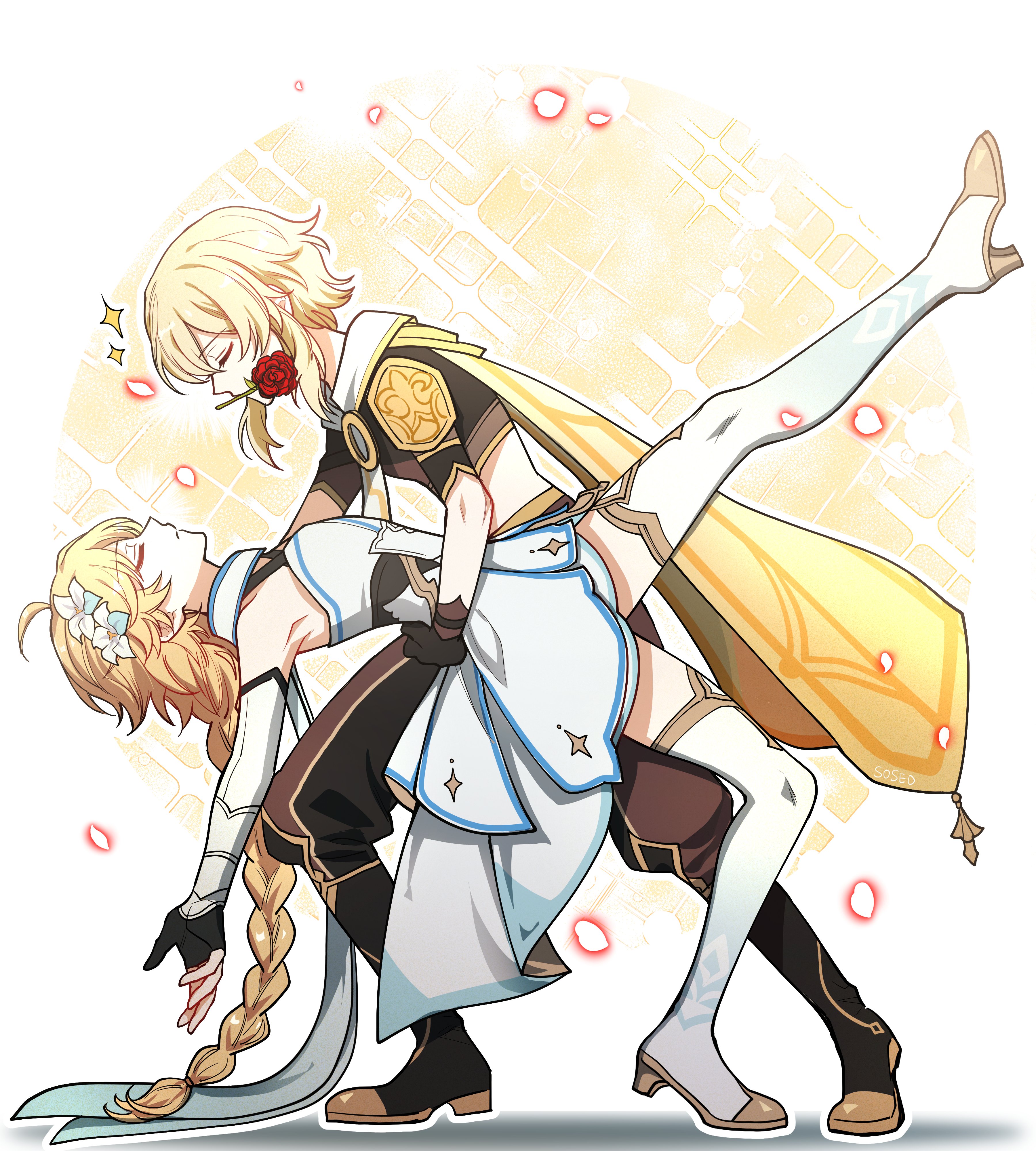 Safebooru - 1boy 1girl absurdres aether (genshin impact) aether (genshin impact) (cosplay) ahoge ...