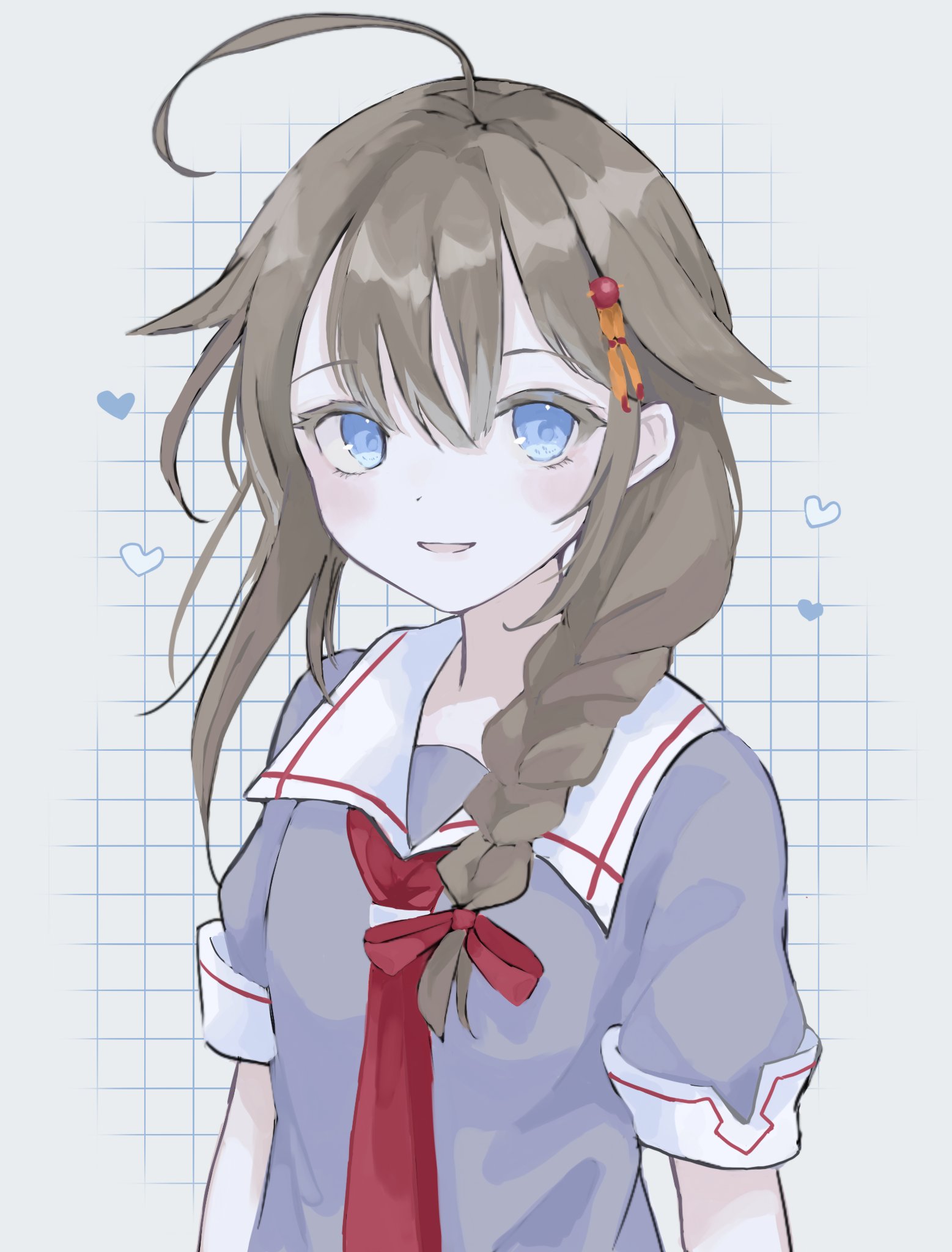 Safebooru - 1girl ahoge blue eyes blush braid brown hair hair between eyes hair flaps hair ...