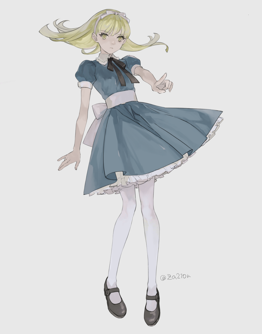 Safebooru - 1girl alice (megami tensei) black footwear blonde hair blue dress dress floating ...