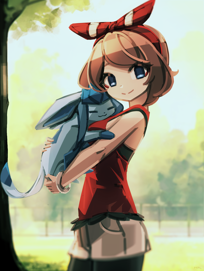 Safebooru - 1girl black shorts blue eyes bow bracelet brown hair from side glaceon hair bow ...