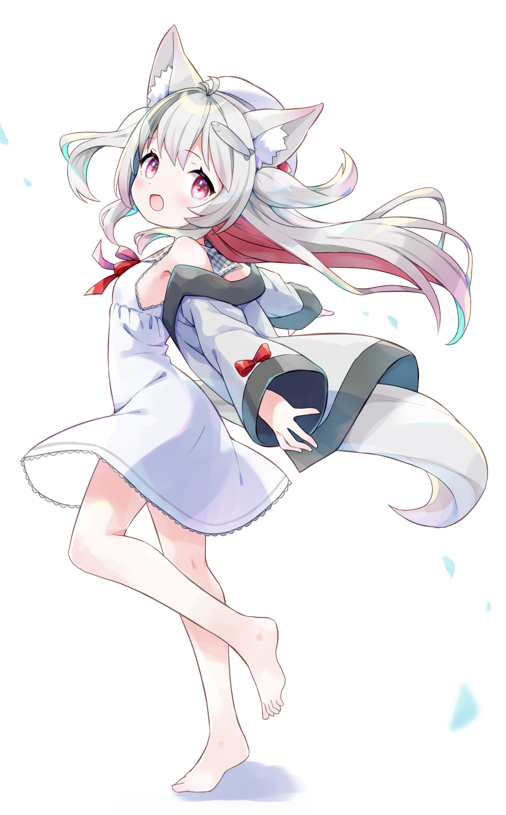 Safebooru - 1girl amimi animal ear fluff animal ears barefoot dress feet fish hair ornament fox ...