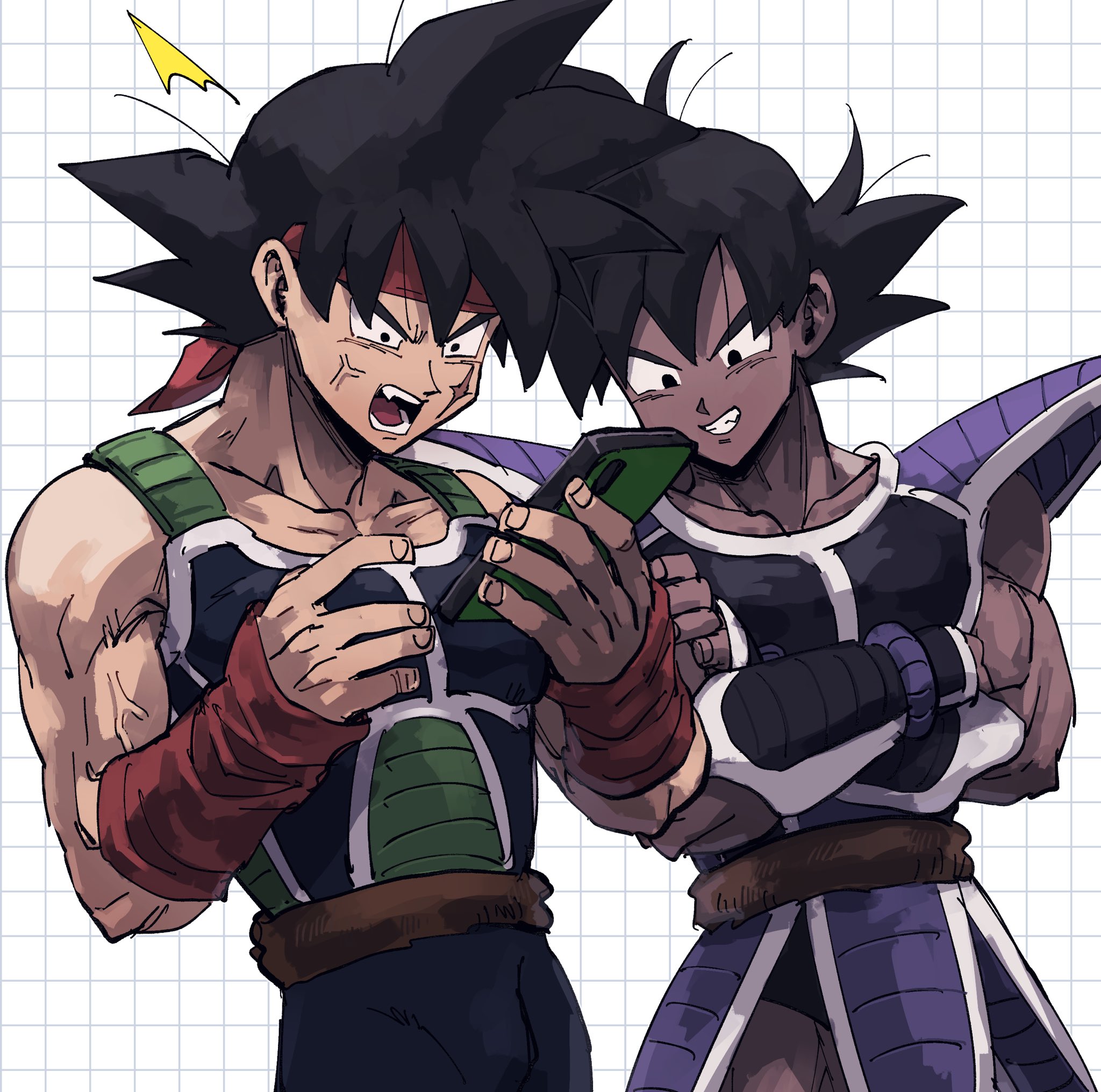 Safebooru - 2boys bandana bardock black hair cellphone dark-skinned ...