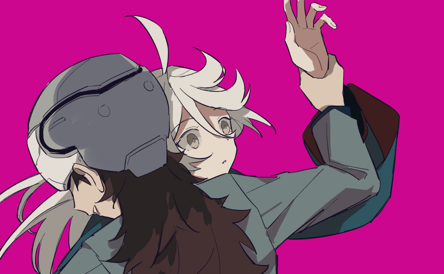 Safebooru - 2girls ahoge blue jacket brown hair coldcat. from behind ...