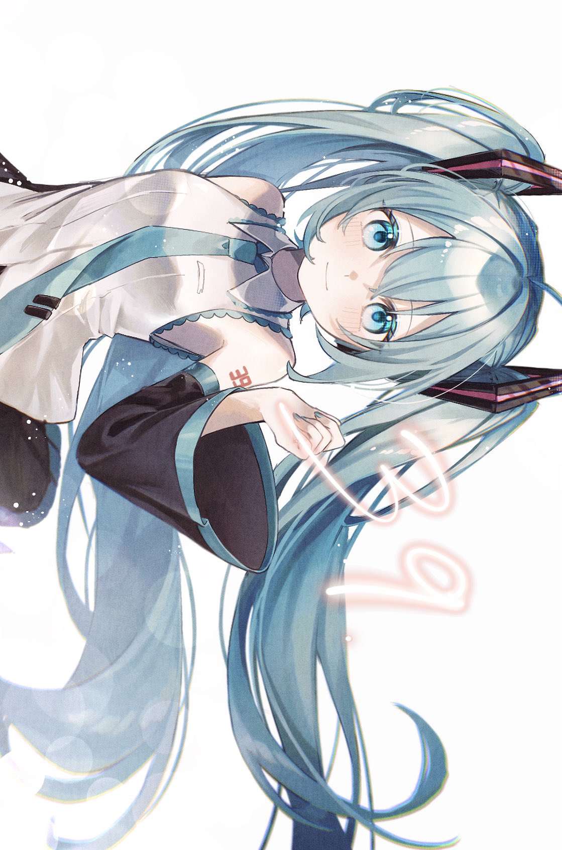 Safebooru - 1girl 39 arm at side bare shoulders black skirt black sleeves blue eyes blue hair ...